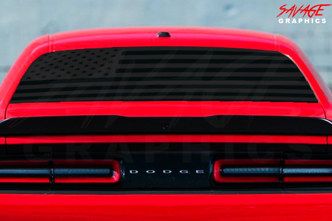 Back Window Solid USA American Flag Vinyl Decal Fits Dodge Challenger ...