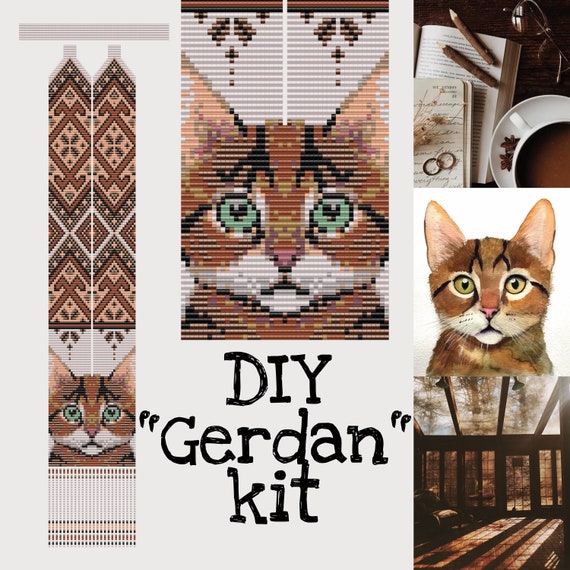 DIY Kit Brown Cat Gerdan Fringe Pattern Geometric Boho - Etsy