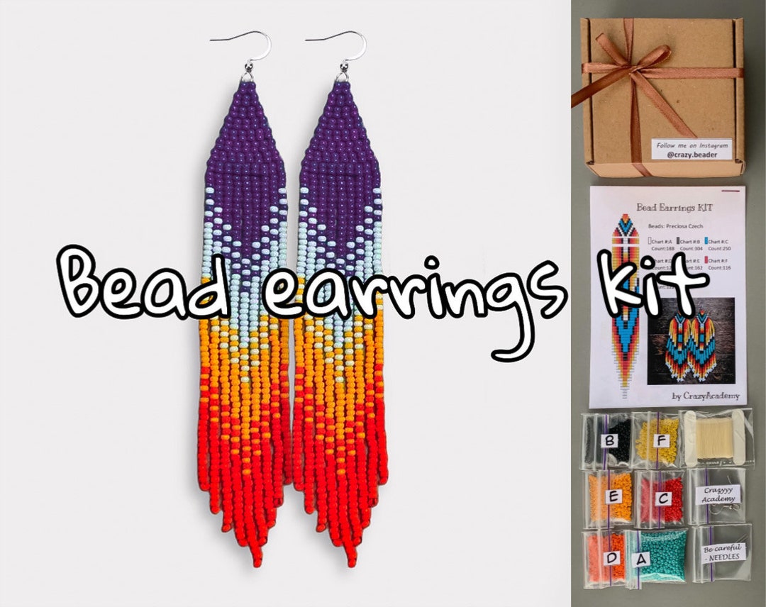 DIY Kit Long Native American Beaded Fringe Earring, Ombre Statement ...