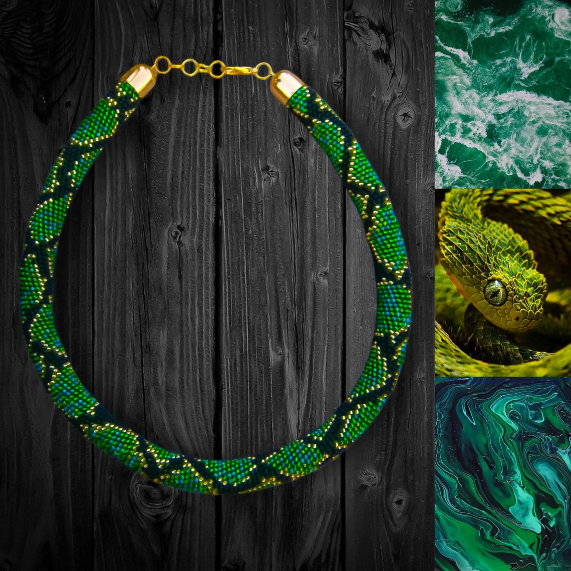 DIY kit Bead Crochet Green Snake Necklace DIY emerald python | Etsy