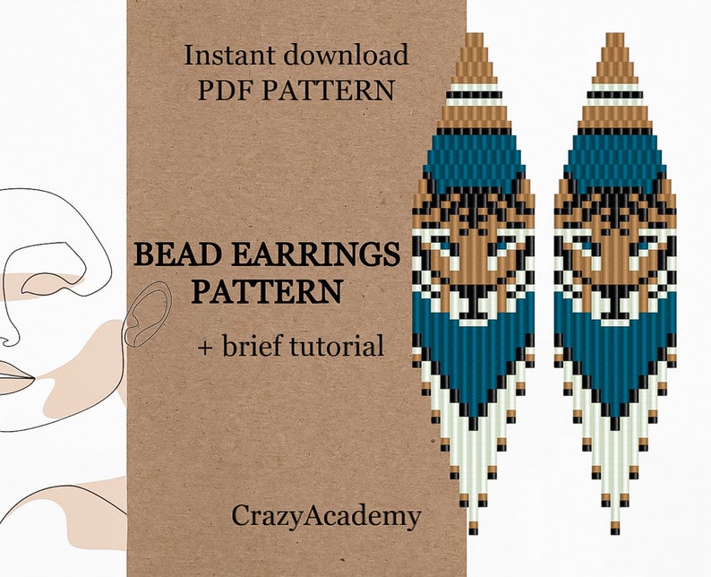 PDF Beaded Tiger Bead Fringe Earring Pattern, Wild Animal Tiger Lover ...