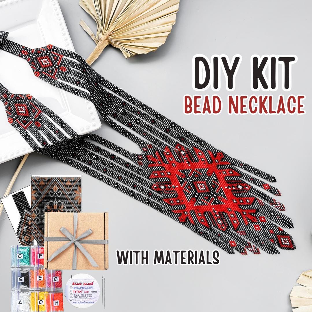 DIY Red Black Seed Bead Necklace KIT, Loom Beaded Red Statement ...