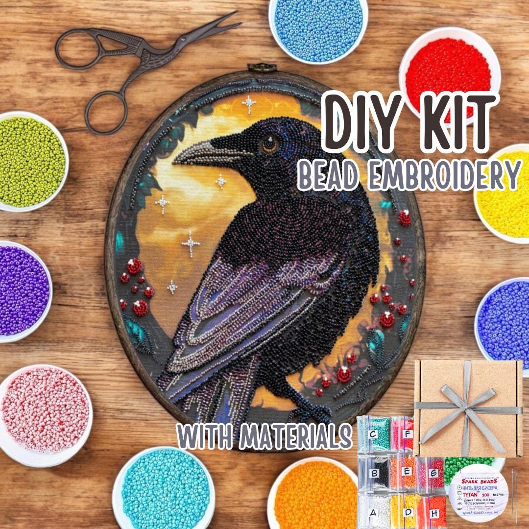 DIY Black Raven Bead Embroidery Kit Gothic Art Canvas Embroidery DIY ...