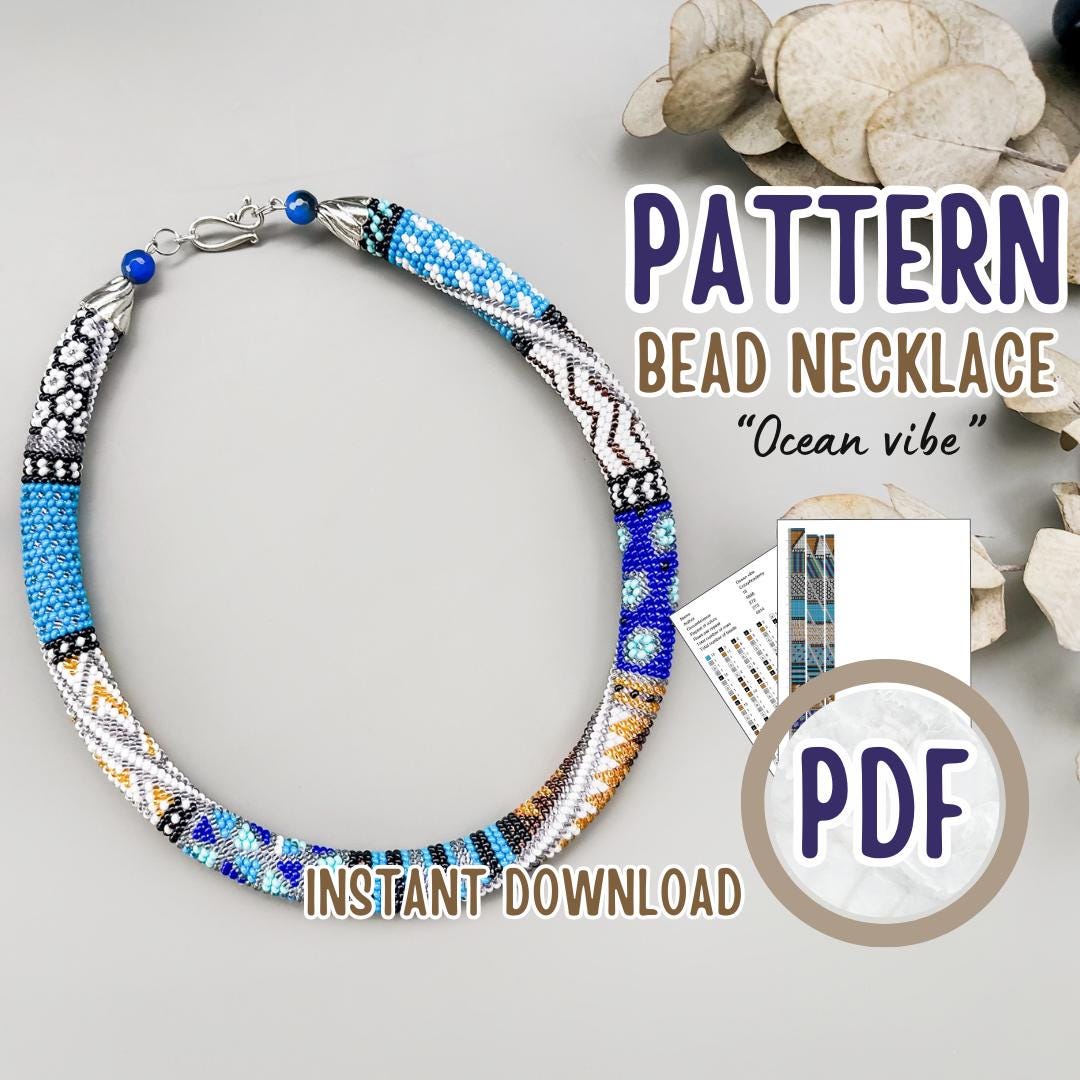 PDF Blue Patchwork Beaded Rope Pattern, Bead Crochet Necklace Tutorial ...