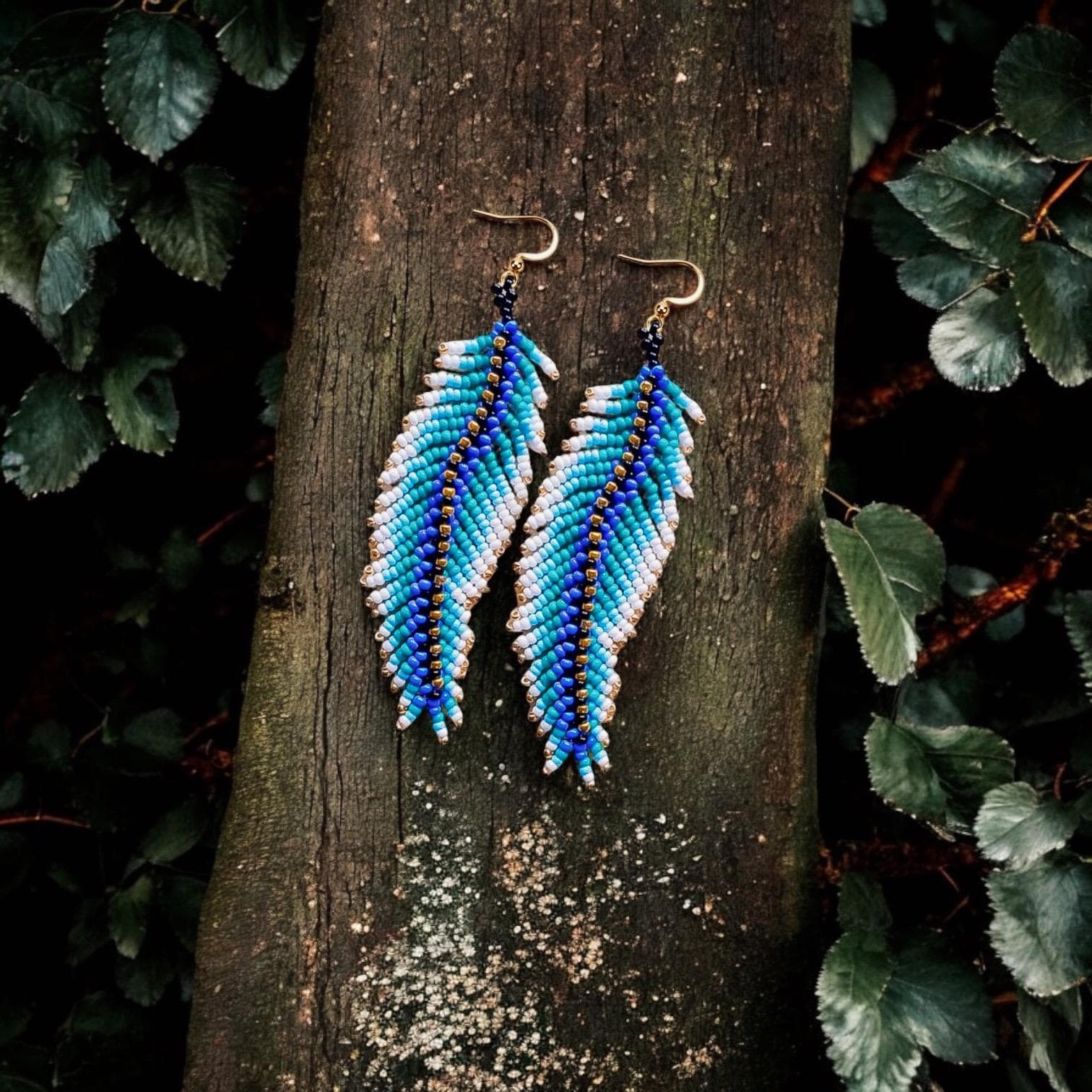 PDF Boho Native Blue Bead Feather Fringe Earring Pattern, Indian ...