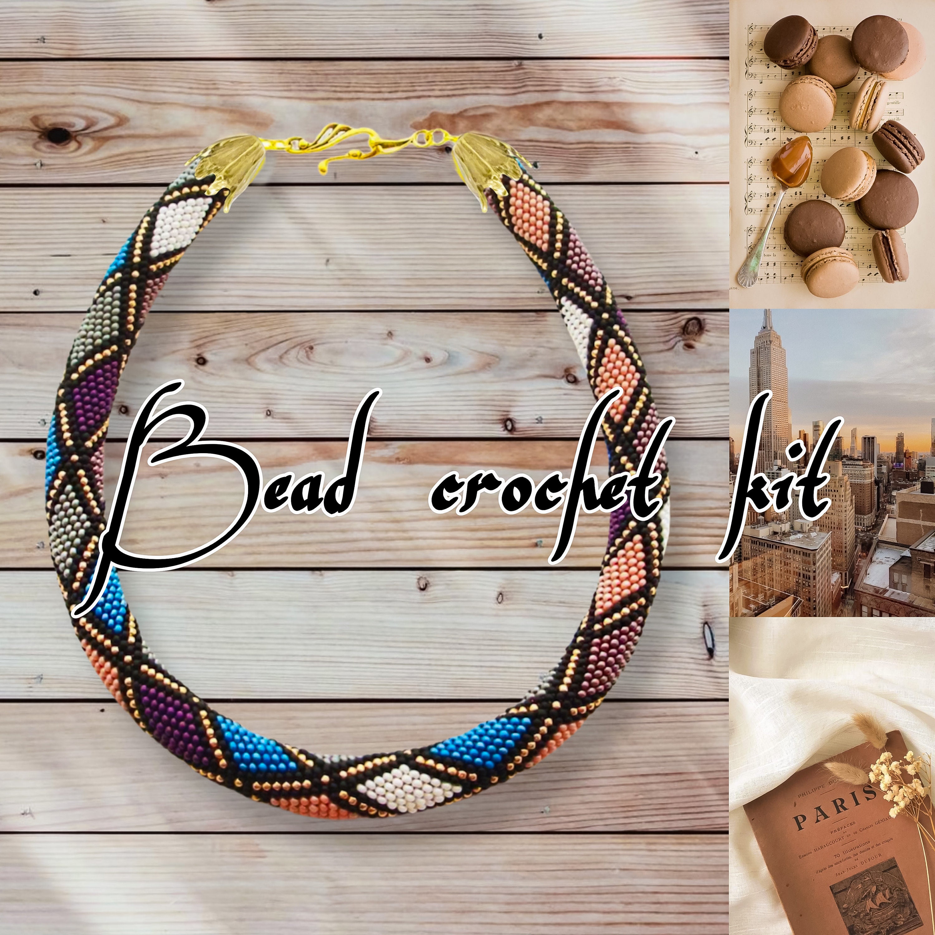 DIY KIT Caramel Rhombus Bead Crochet Necklace - Crochet Necklace ...