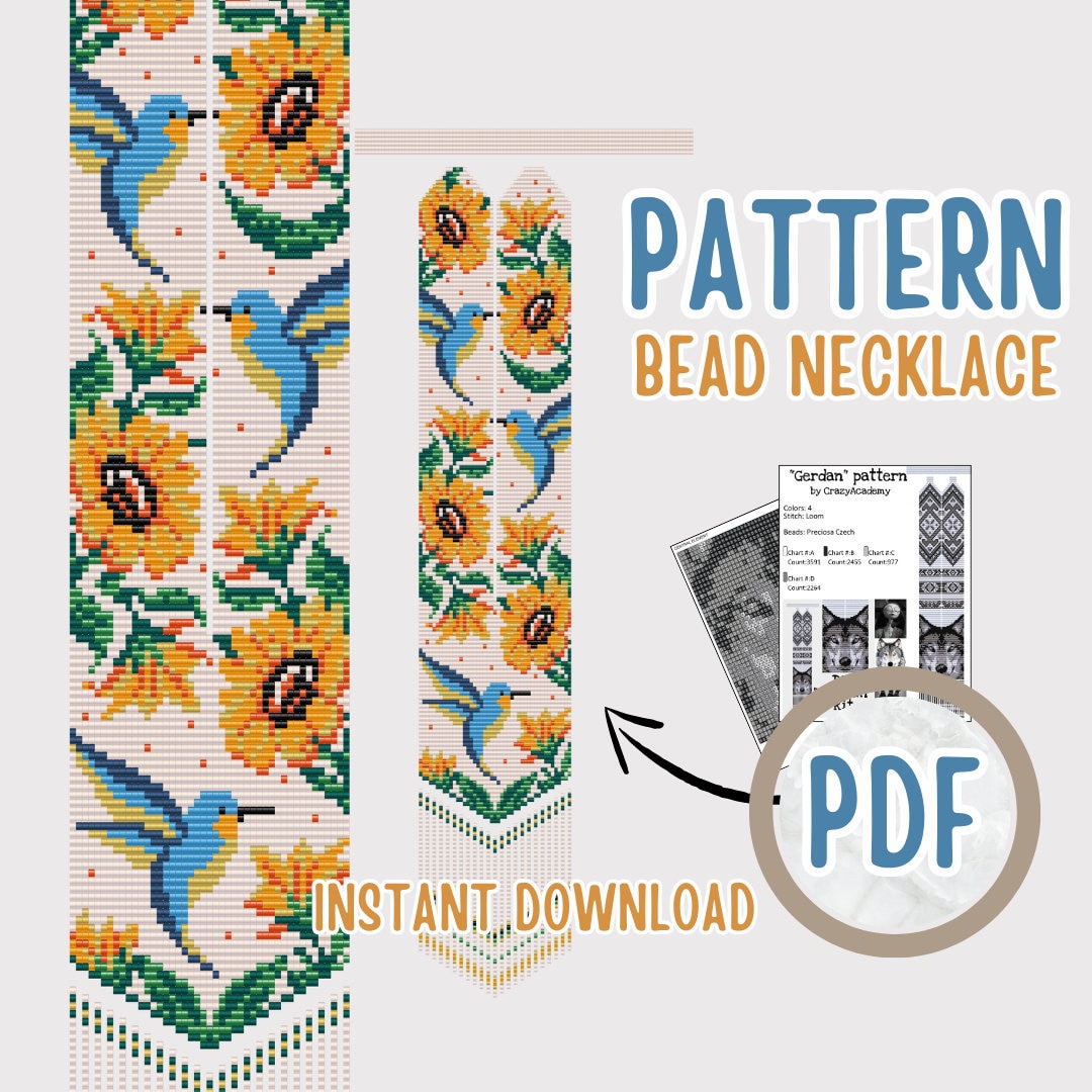 PDF DIY Sunflower Colibri Beaded Loom Necklace Pattern, Bead ...