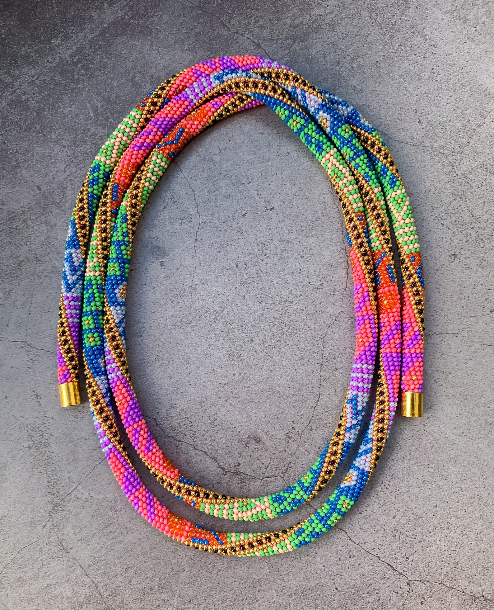 KIT to Make 150cm Pink Patchwork Necklace - Bead Crochet Rope Pattern ...
