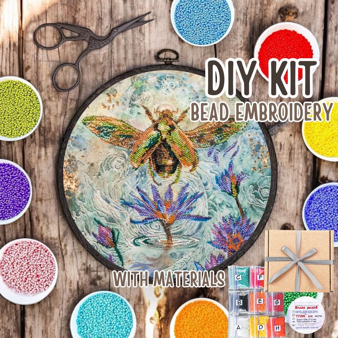 DIY Scarab Bead Embroidery Kit Emerald Beetle Art Canvas Insect ...