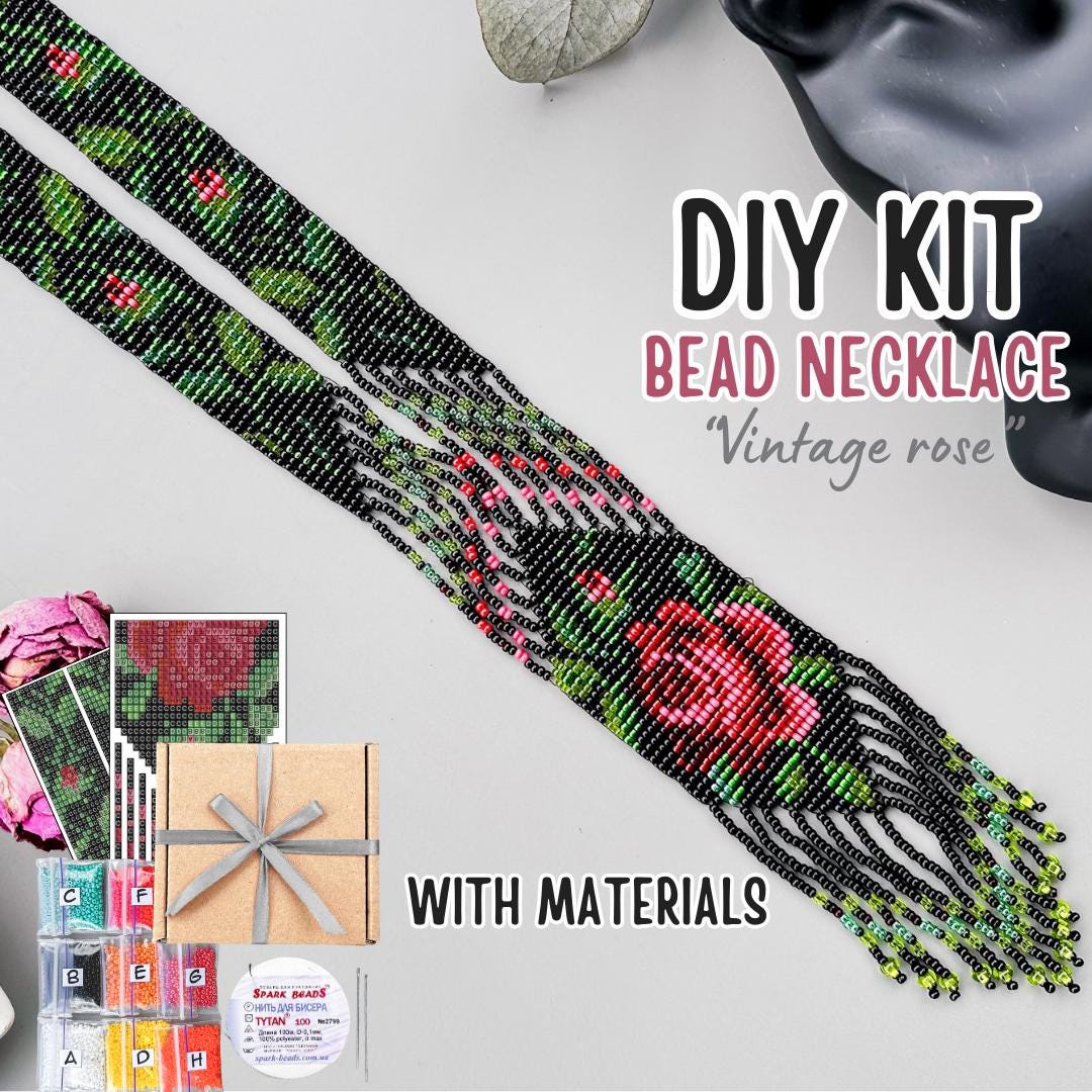 DIY Bead Loom Necklace Kit With Rose Pattern, Beadweaving Folk Art ...