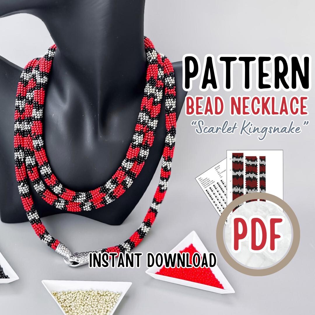 PDF Red Snake Necklace Pattern, Milk Snake Bead Crochet Rope, Scarlet ...
