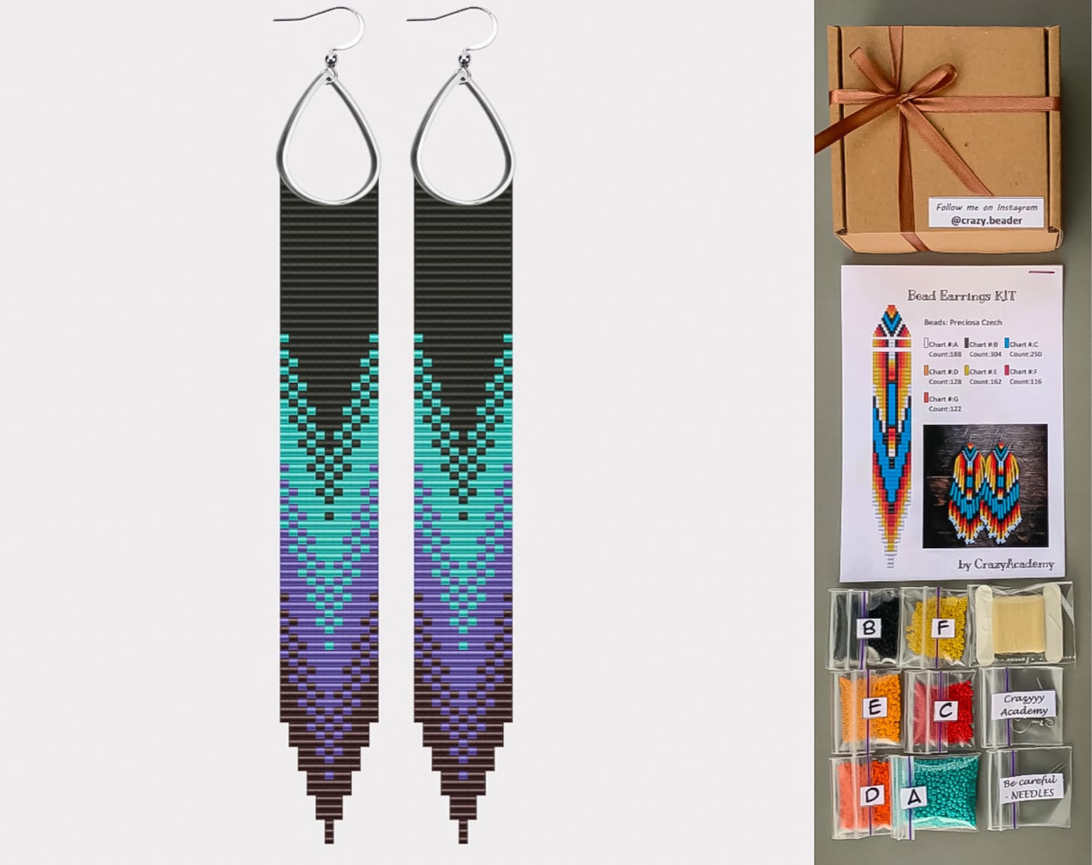 DIY Kit Purple Black Ombre Fringe Beading Earrings Party - Etsy