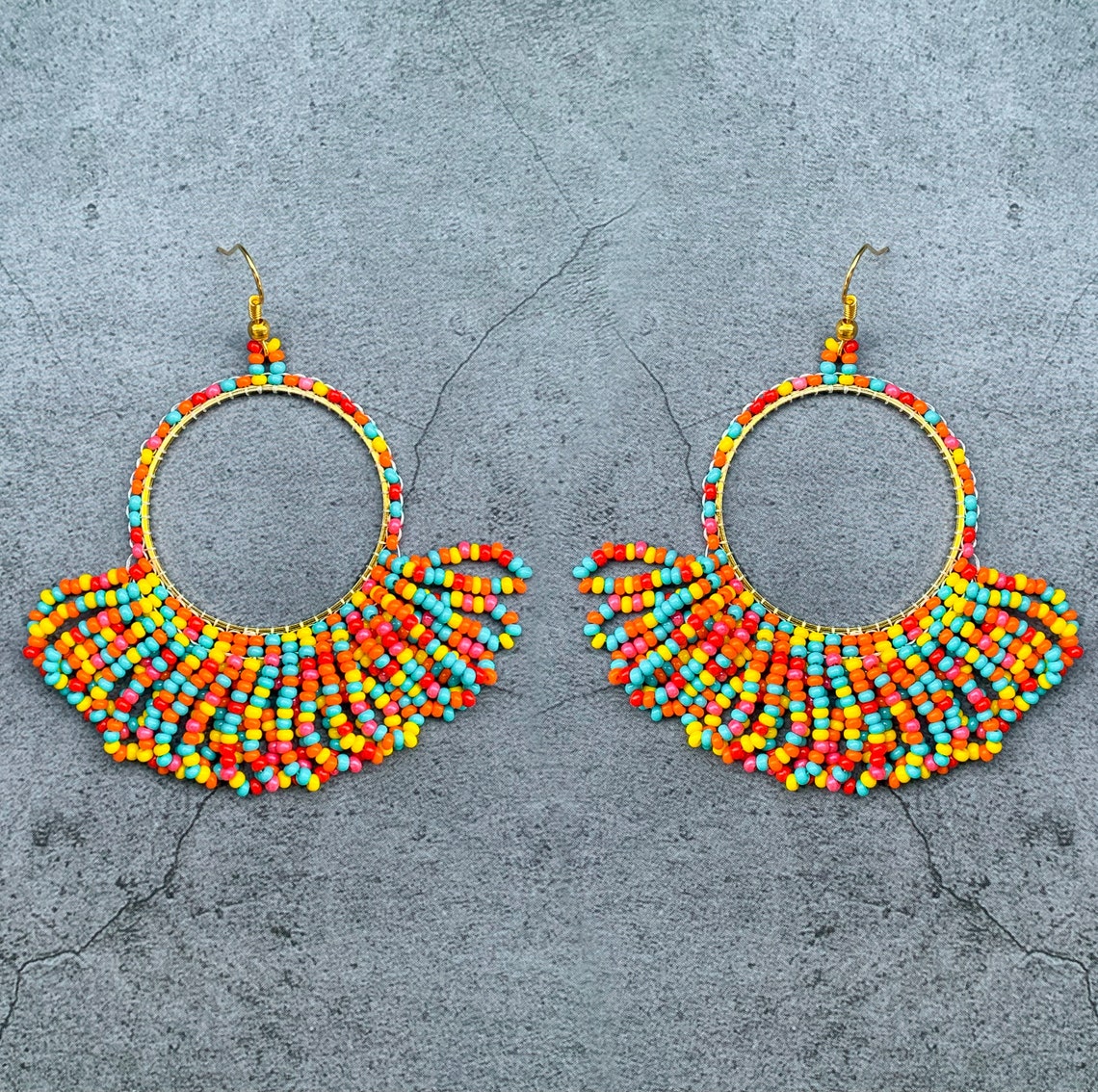 DIY Colorful Beaded Fringe Hoop Earrings Kit Rainbow Earring | Etsy