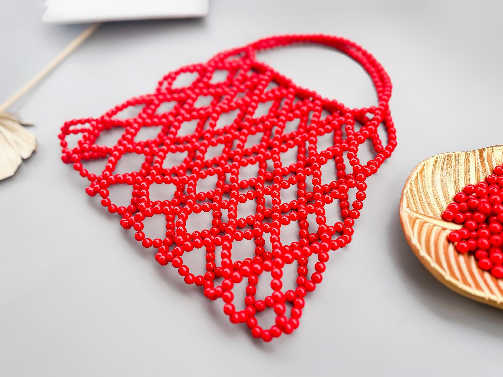 PDF Beaded Bag Tutorial for Beginners, Easy Beading Summer Red Bead ...
