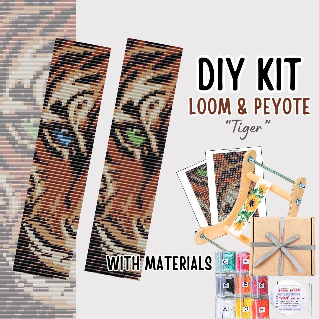 DIY Tiger Bead Bracelet Kit – Peyote or Loom Pattern With Green Blue ...