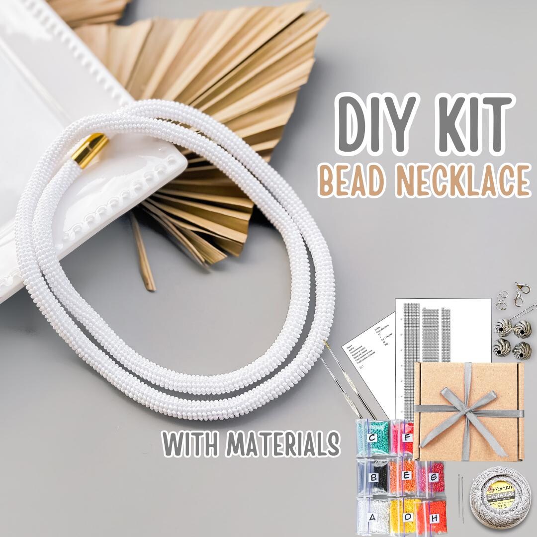 DIY Beading Kit Long White Necklace for Beginners, Bead Crochet Rope ...