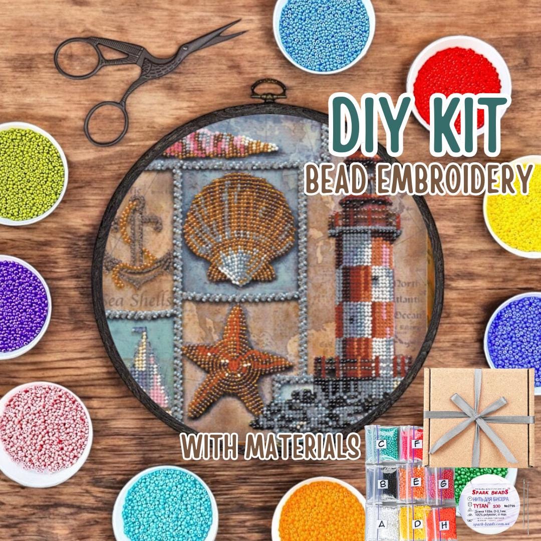 DIY Ocean Bead Kit, Sea Breeze Needlepoint Embroidery Set, Sea Vacation Craft Kit Sea Shells ...