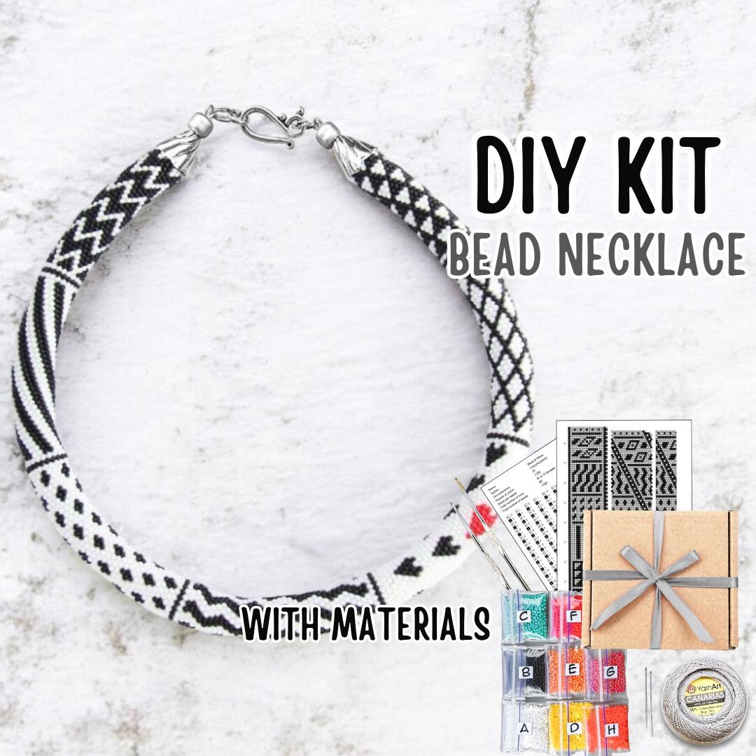 DIY Bead Crochet Necklace Kit, Create Your Own Jewelry, Black White ...