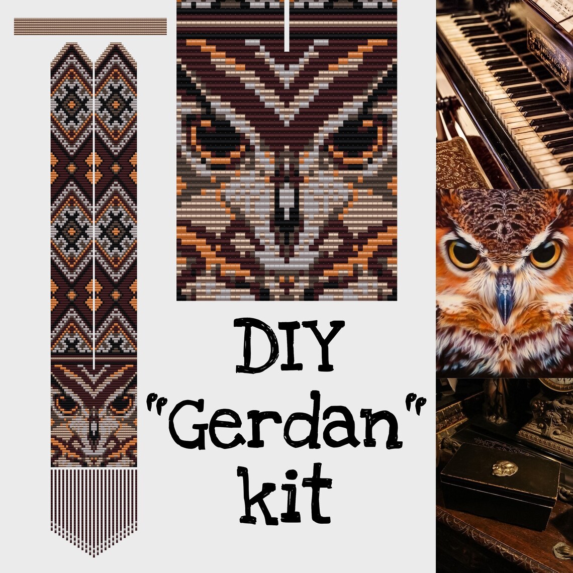 DIY Kit Wild Owl Beaded Gerdan Pattern Brown Loom Bead - Etsy