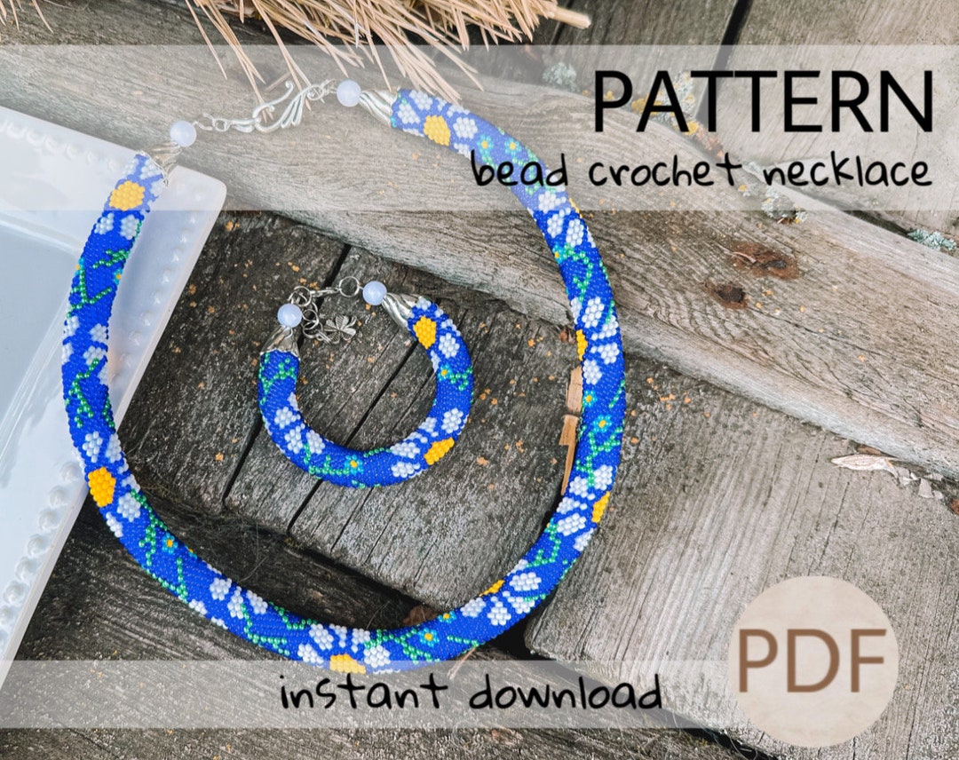 PDF Daisy Flower Bead Necklace Pattern, Blue Crochet Rope Pattern ...