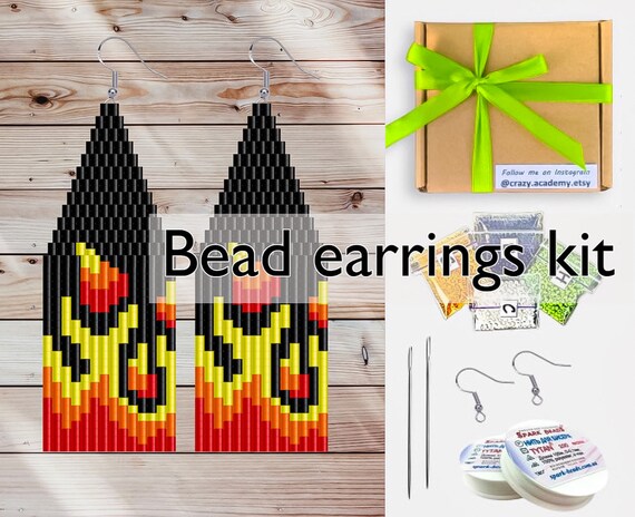 DIY Kit Fire bead fringe Earrings pattern Fire Bead earring | Etsy