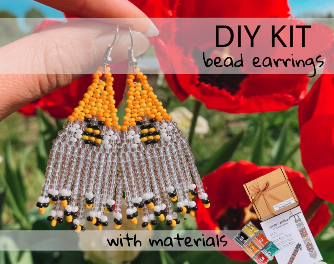 DIY Kit Honey Boho Bee Earrings, Bee Bead Fringe Earrings Pattern, Spring Bees Bead Kit ...