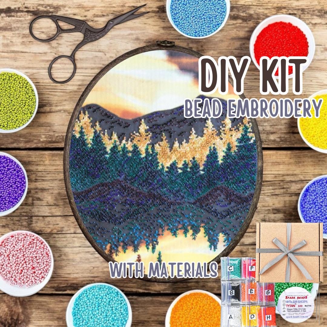 DIY Mountains Lake Bead Embroidery Kit, Landscape Forest Art Canvas ...