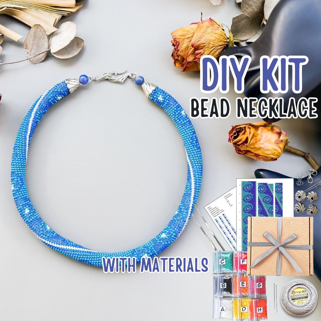 DIY Blue Bead Crochet Necklace Kit – Ocean Inspired Jewelry Making Set ...