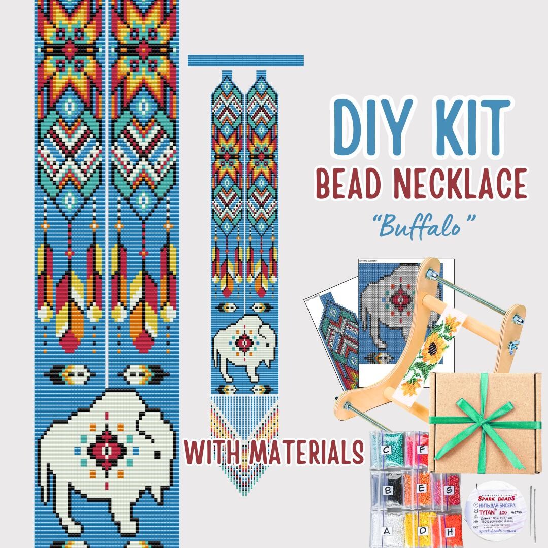 DIY Blue Buffalo Beaded Gerdan Kit, Native American-inspired Beadwork ...