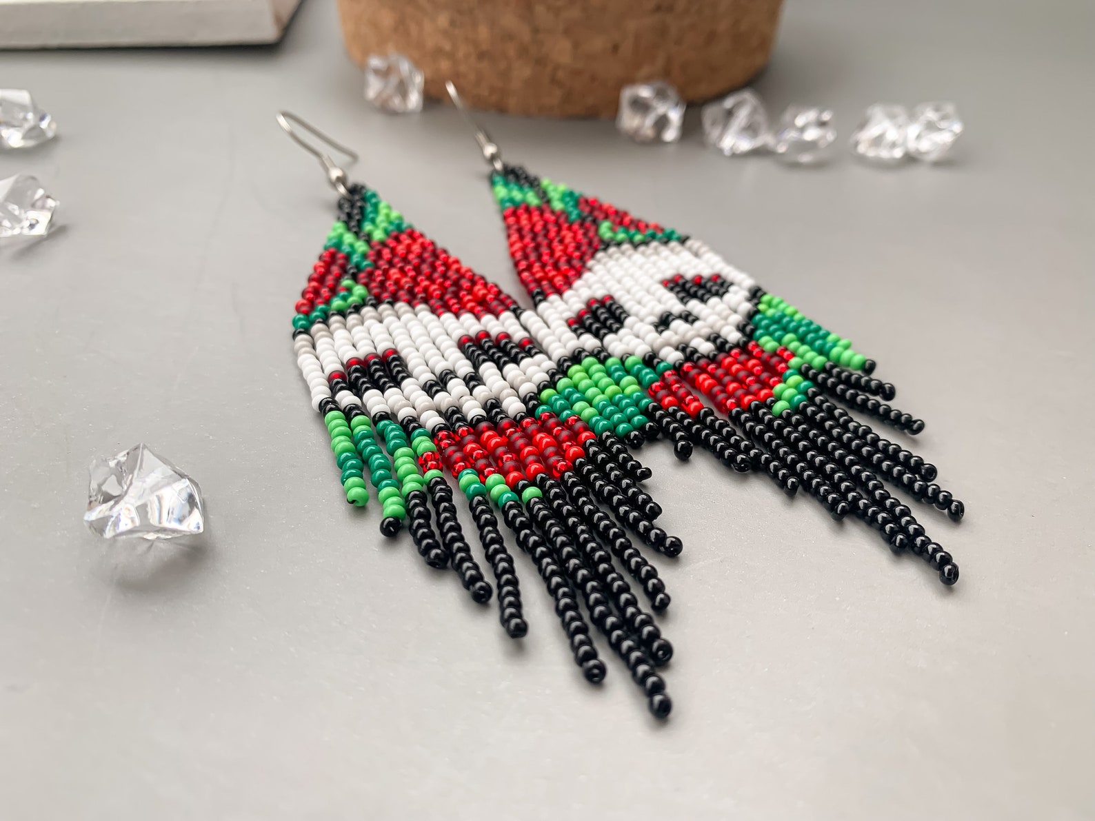 DIY Kit Beaded Skull Fringe Earrings Pattern - Halloween Bead Rose ...