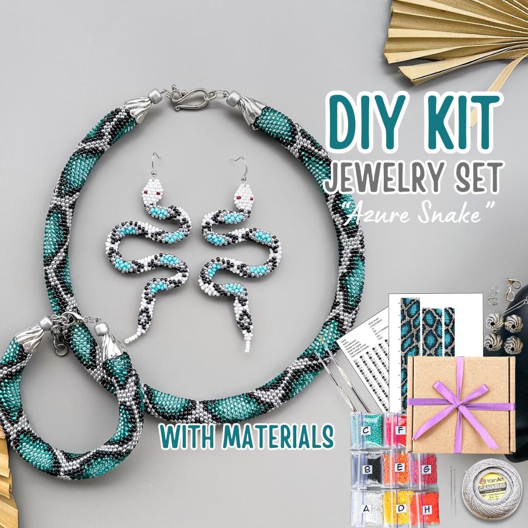KIT Bead Azure Turquiose Snake Set Necklace Bracelet Earrings, Bead ...