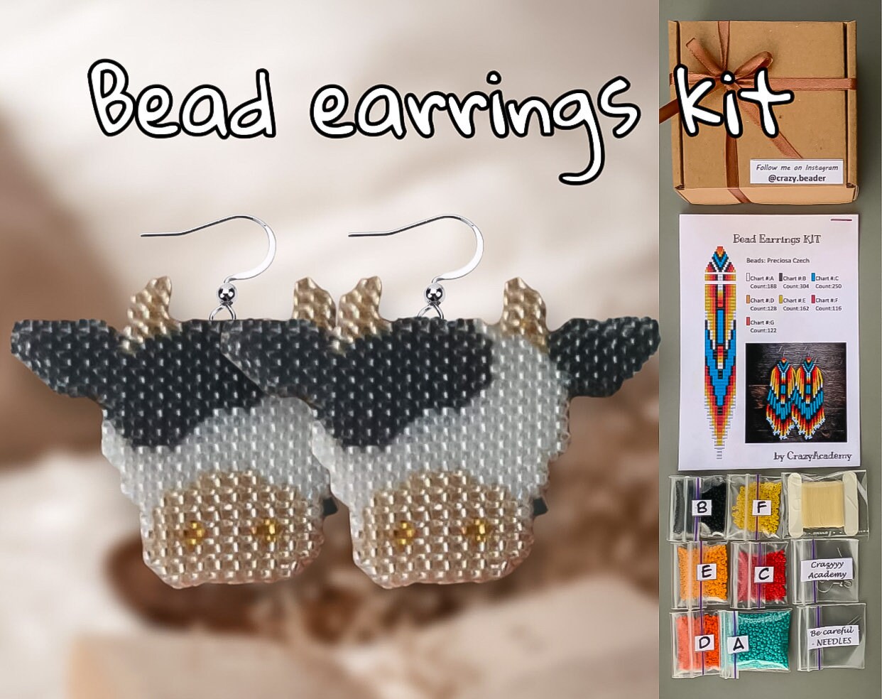 DIY Kit Bead Cow Style Earring Handmade Beaded Statement - Etsy