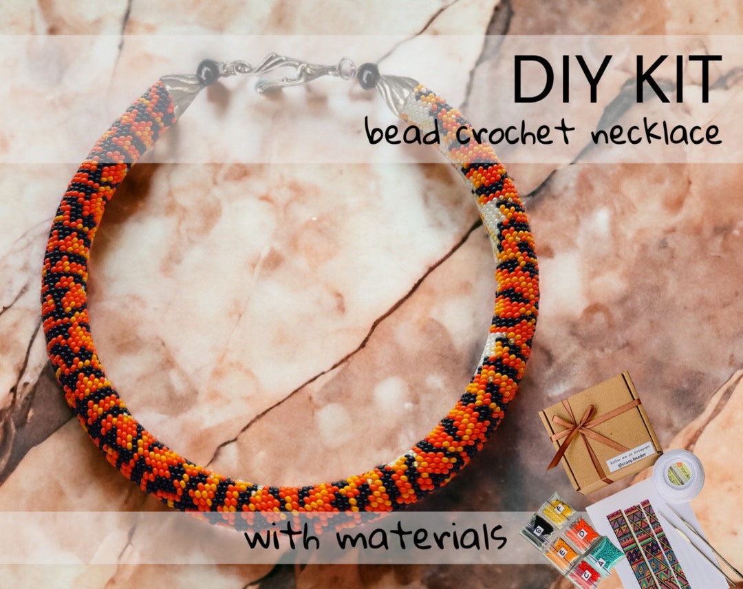 KIT to Make Long Bead Crochet Orange Tiger Necklace - African Jewelry ...