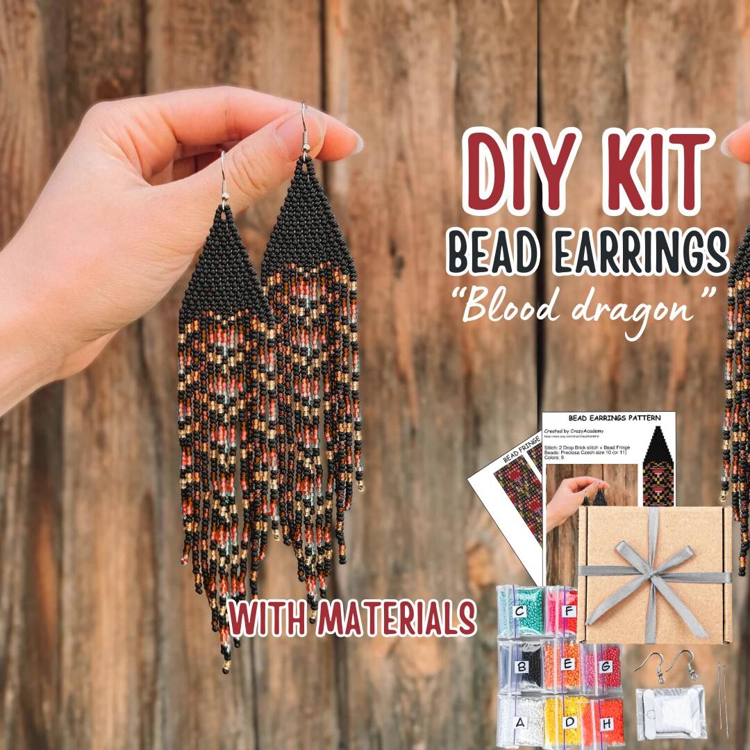 DIY Red Blood Dragon Bead Fringe Earrings Kit Reptile Dragon Skin ...