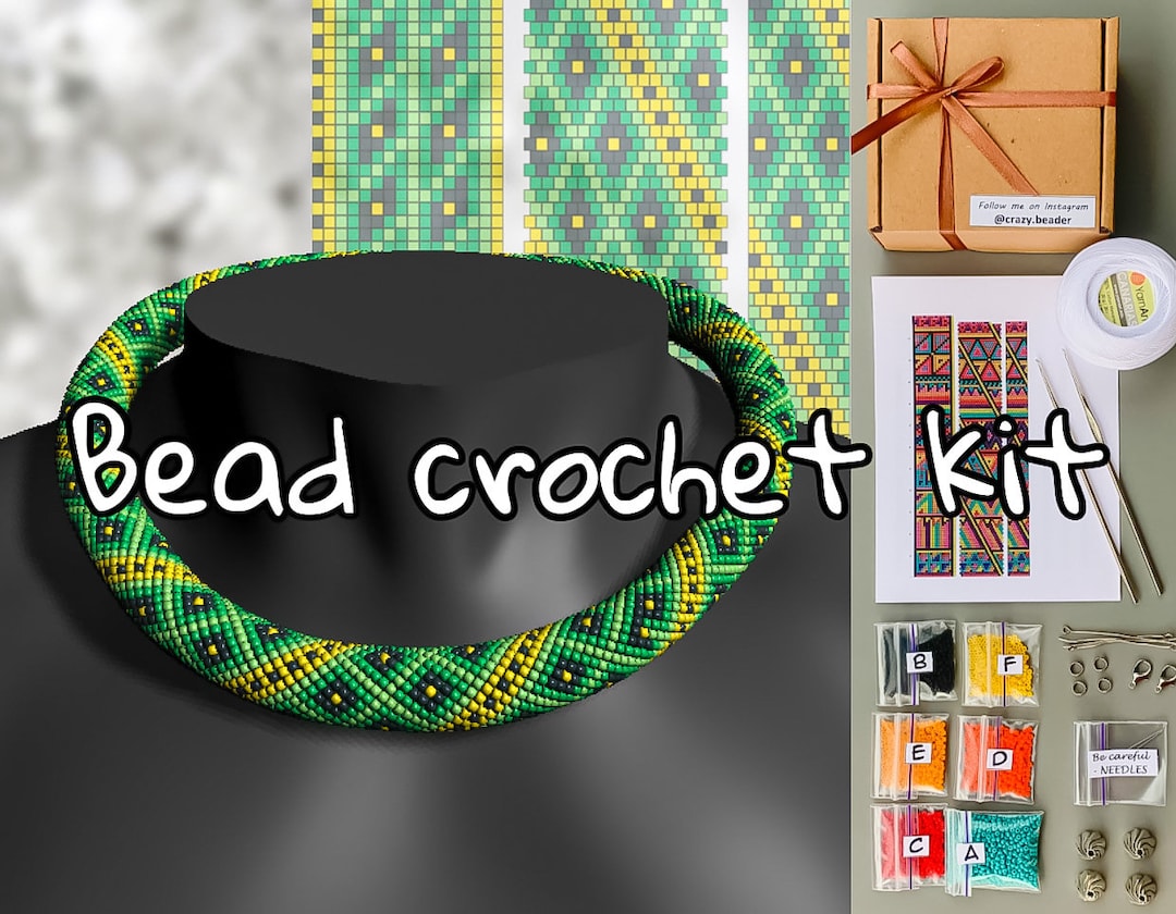 DIY Green Yellow Crocodile Beadwork Necklace Kit, Bead Crochet Necklace ...