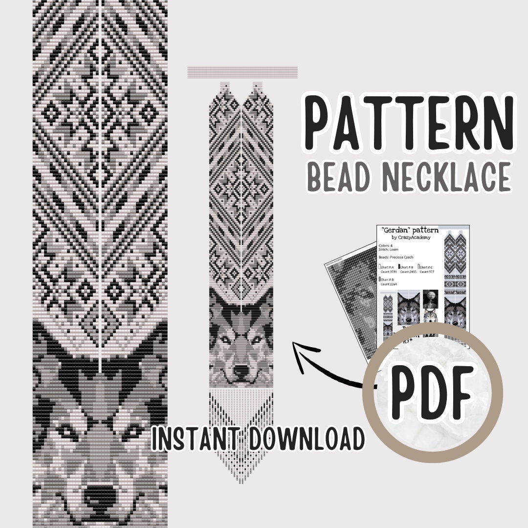 PDF DIY Pattern White Black Wolf Seed Bead Woven Necklace, Wild Wolf ...