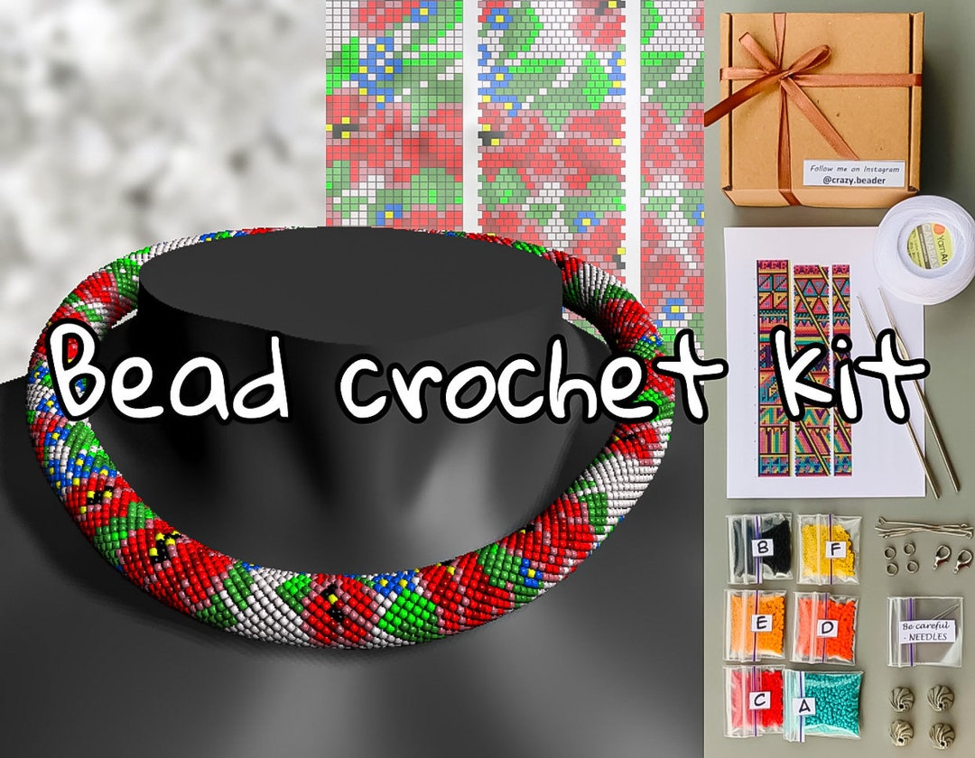 DIY Red Poppy Flowers Bead Crochet Necklace Kit, Craft Kit, DIY Folk ...