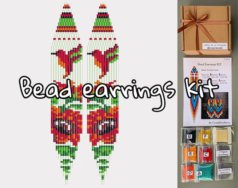 DIY Kit Hummingbird Bead Fringe Earrings Beadwork Bird - Etsy