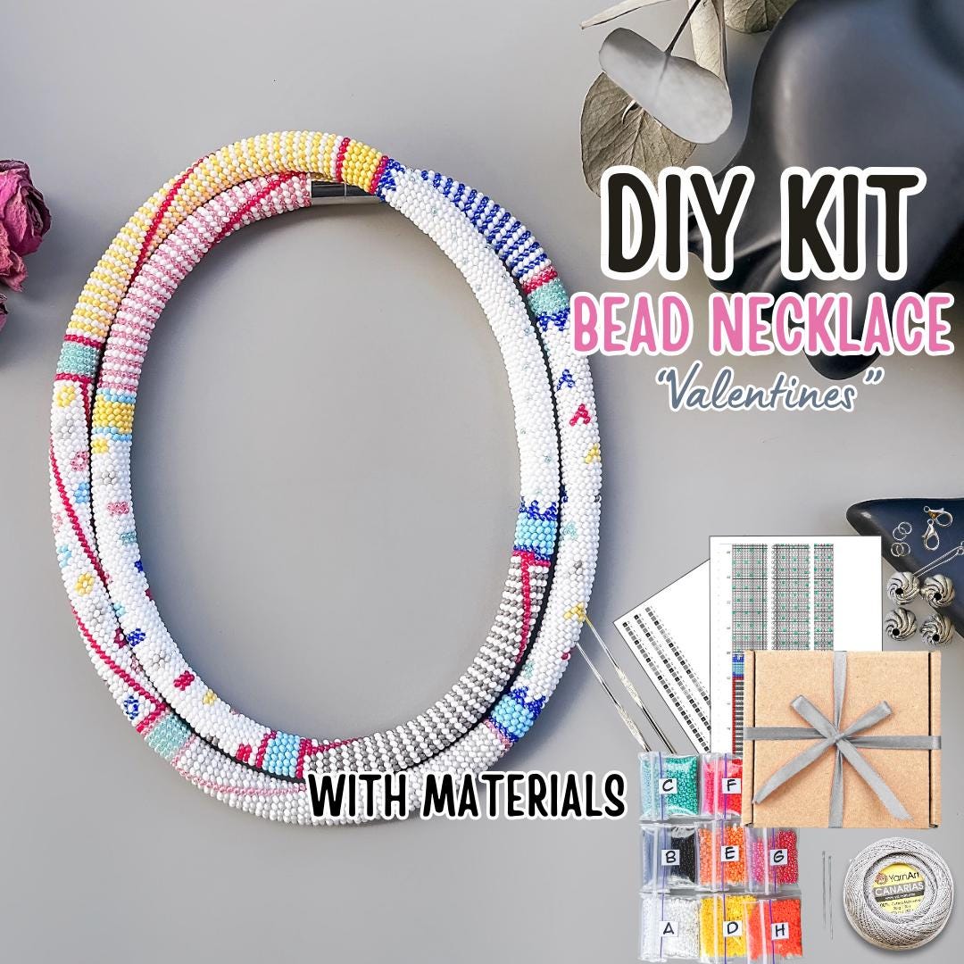 DIY 100cm Long Craft Beading Pastel Necklace Kit, Valentines Galentines ...