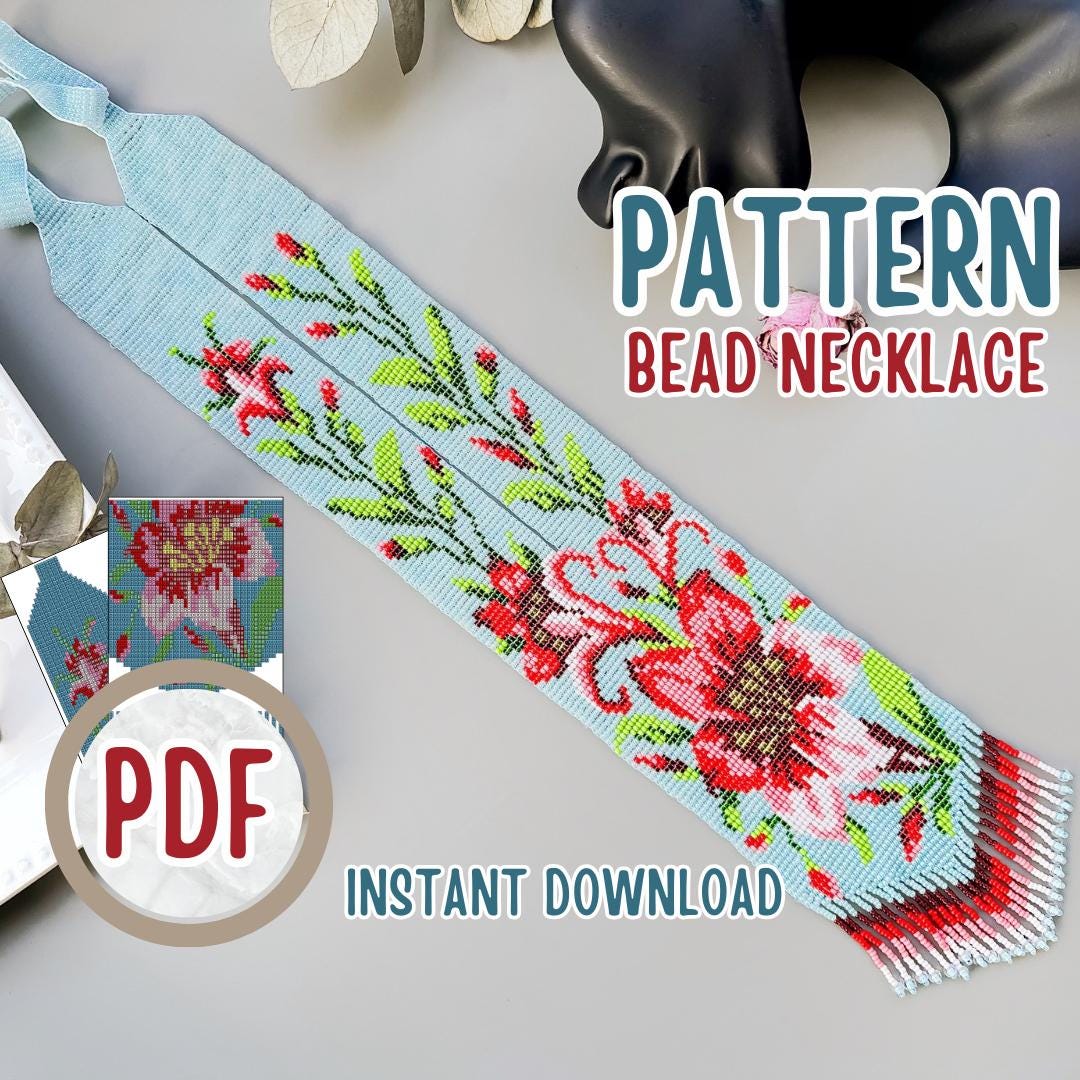 PDF Bead Loom Necklace Pattern With Red Orchid, Hawaii Beadweaving ...