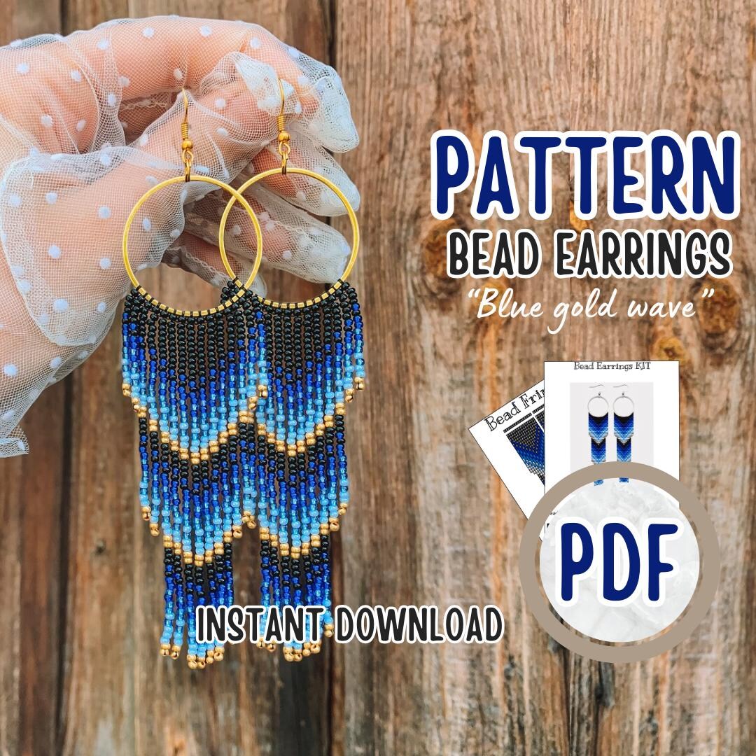 PDF Black Blue Chandelier Bead Fringe Earrings, Ombre Beaded Long Hoop ...