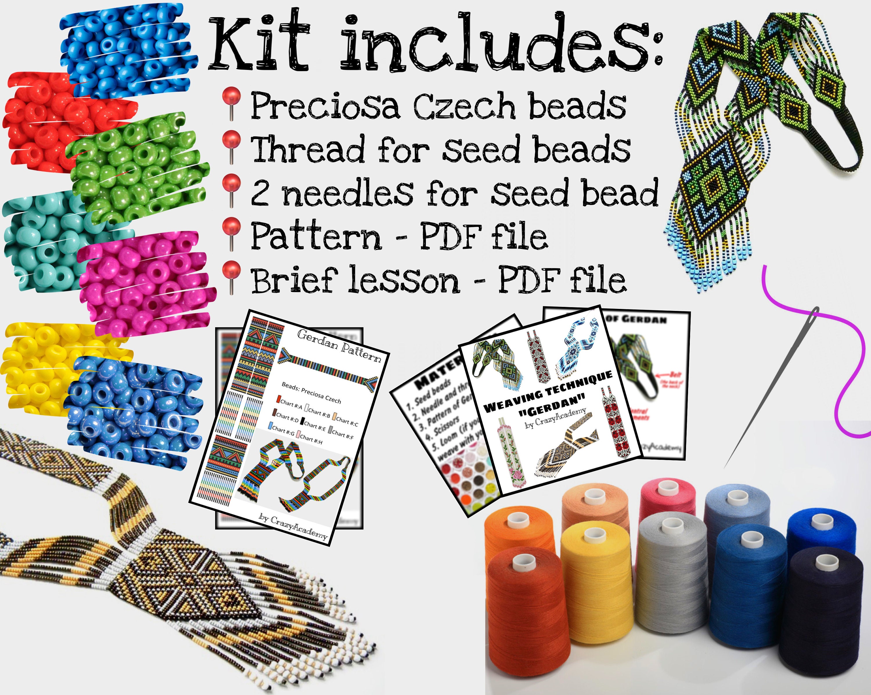 DIY Kit to Make Purple Rhombus Gerdan Fringe - Seed Bead Ethnic ...