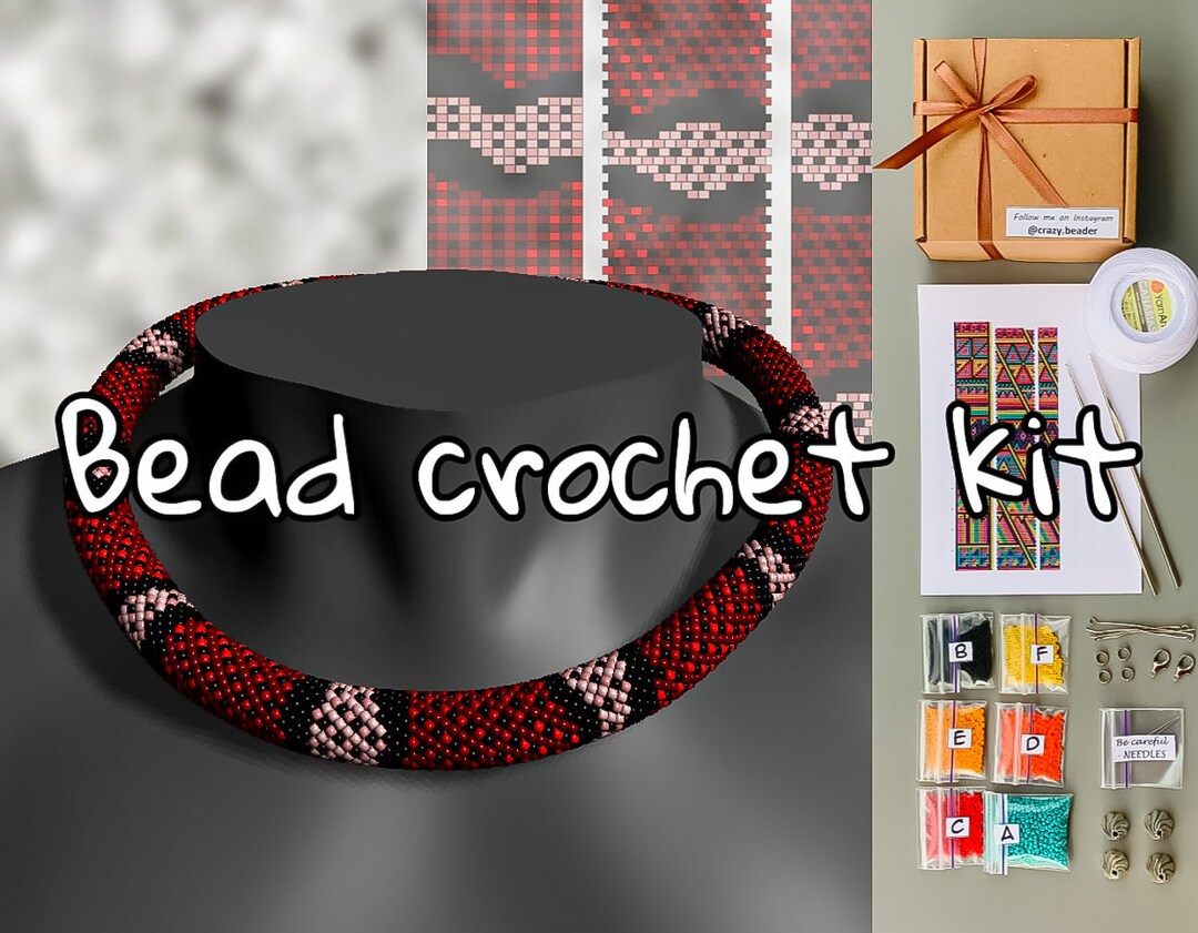DIY Bead Crochet Kit Royal Red Snake Necklace, Jewelry Making Kit, Diy ...