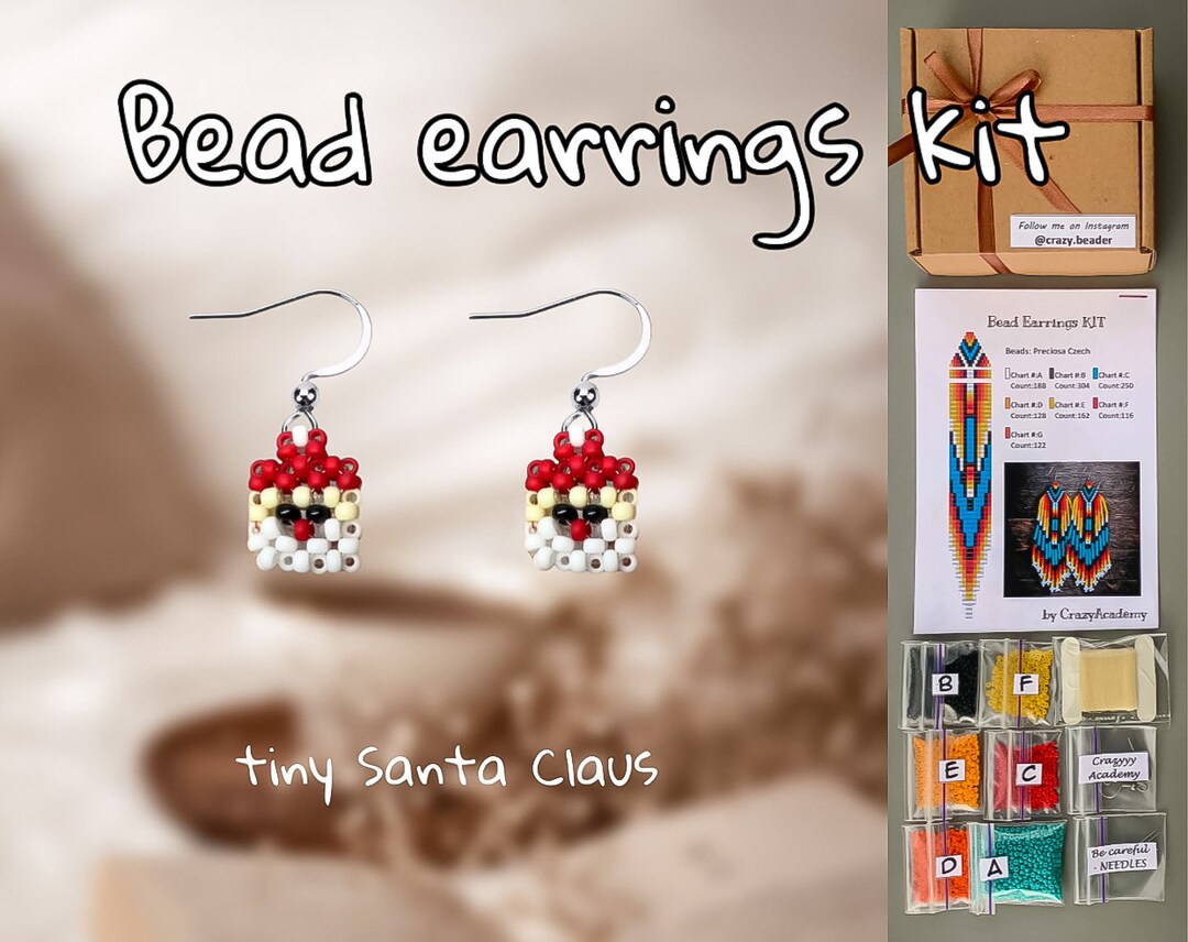 DIY Kit Tiny Bead Santa Claus Earrings Kit, Beadwork Gifts for Mom ...
