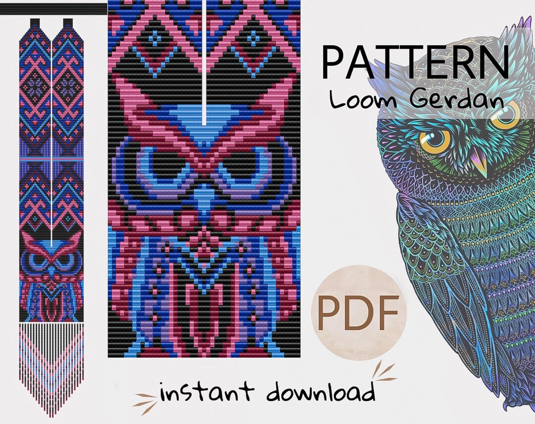 PDF Neon Owl Bead Gerdan Necklace Pattern, Seed Bead Bird Animal Owl ...