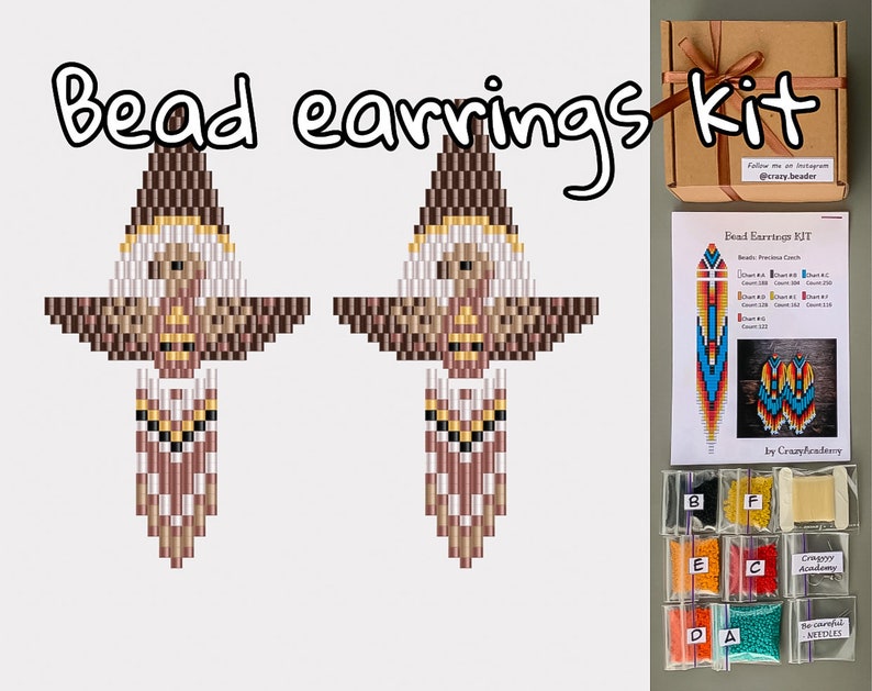DIY Kit Boho Brown Bird Eagle Beading Earrings Beadweaving - Etsy