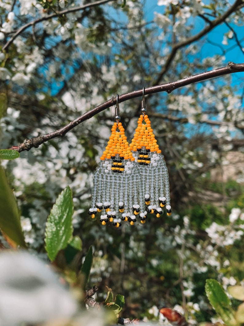 DIY Kit Honey Boho Bee Earrings Bee Bead Fringe Earrings - Etsy