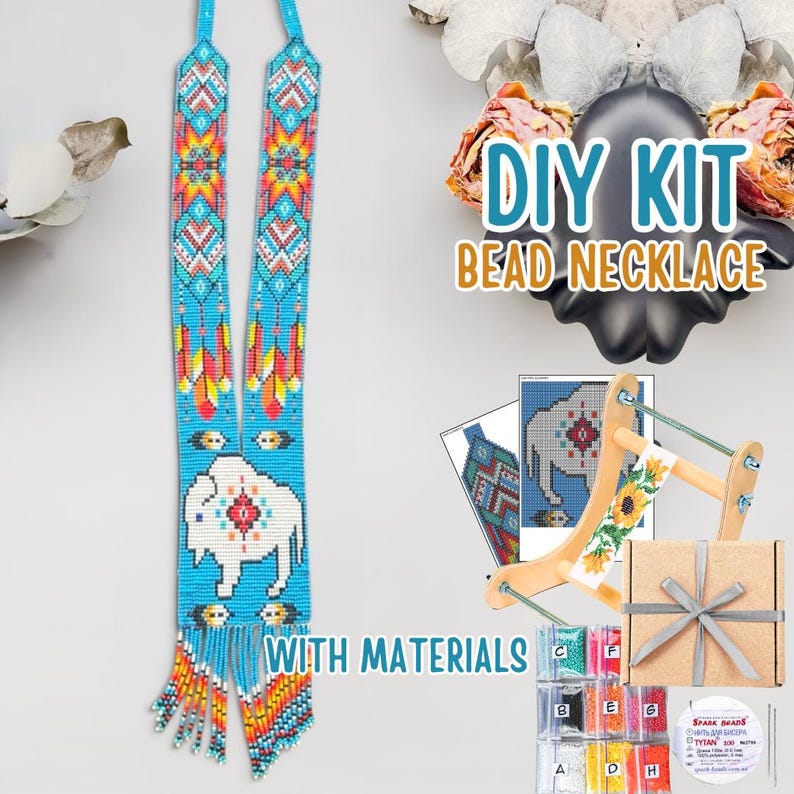 DIY Blue Buffalo Beaded Gerdan Kit, Native American-inspired Beadwork ...