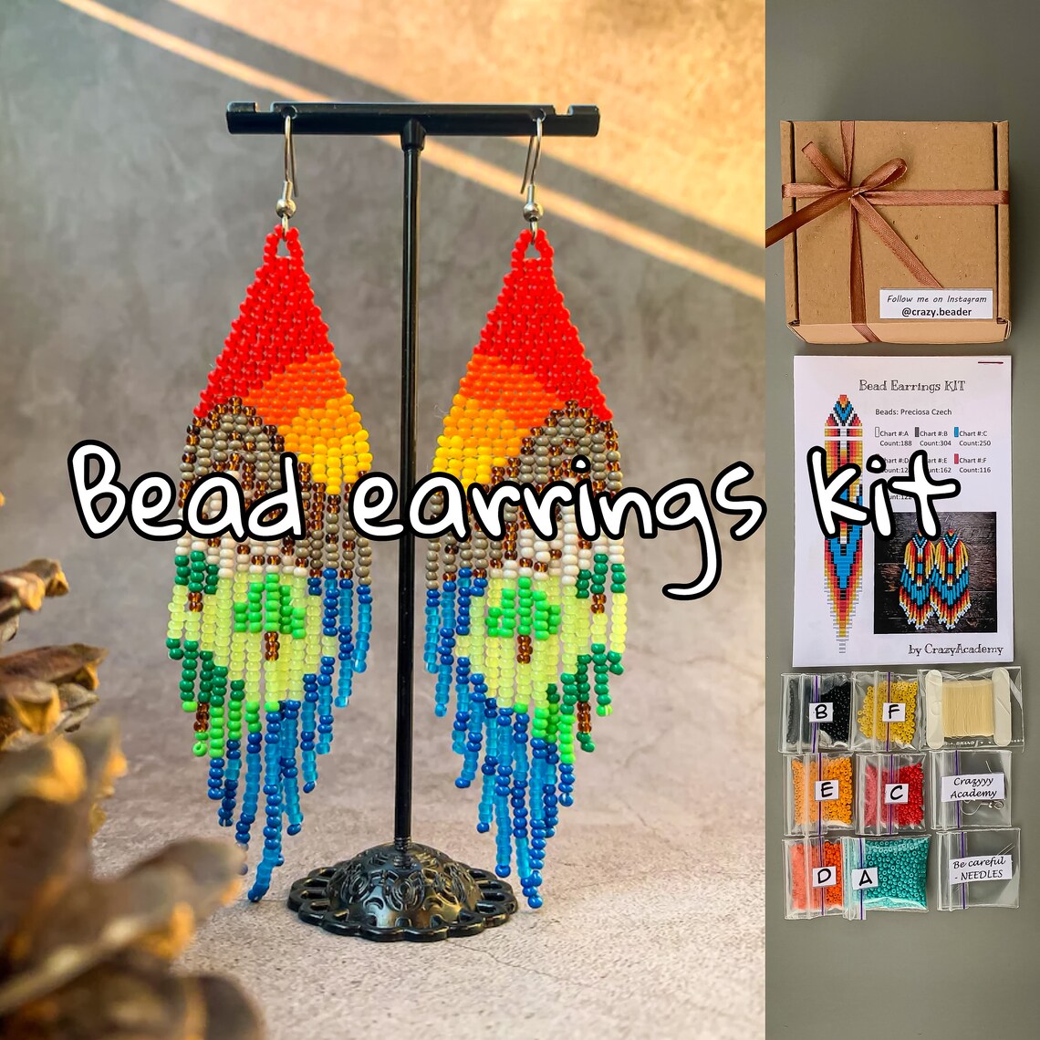 DIY Kit to Make Sunset Pattern Bead Fringe Earrings - Etsy