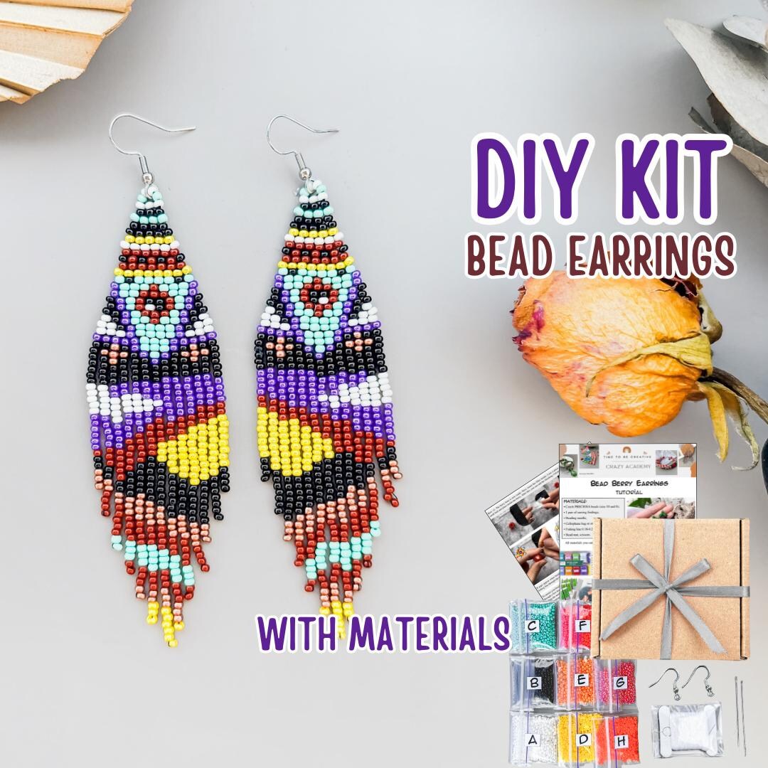 DIY Kit Purple Sunset Landscape Beaded Fringe Earrings – Boho Ethnic ...